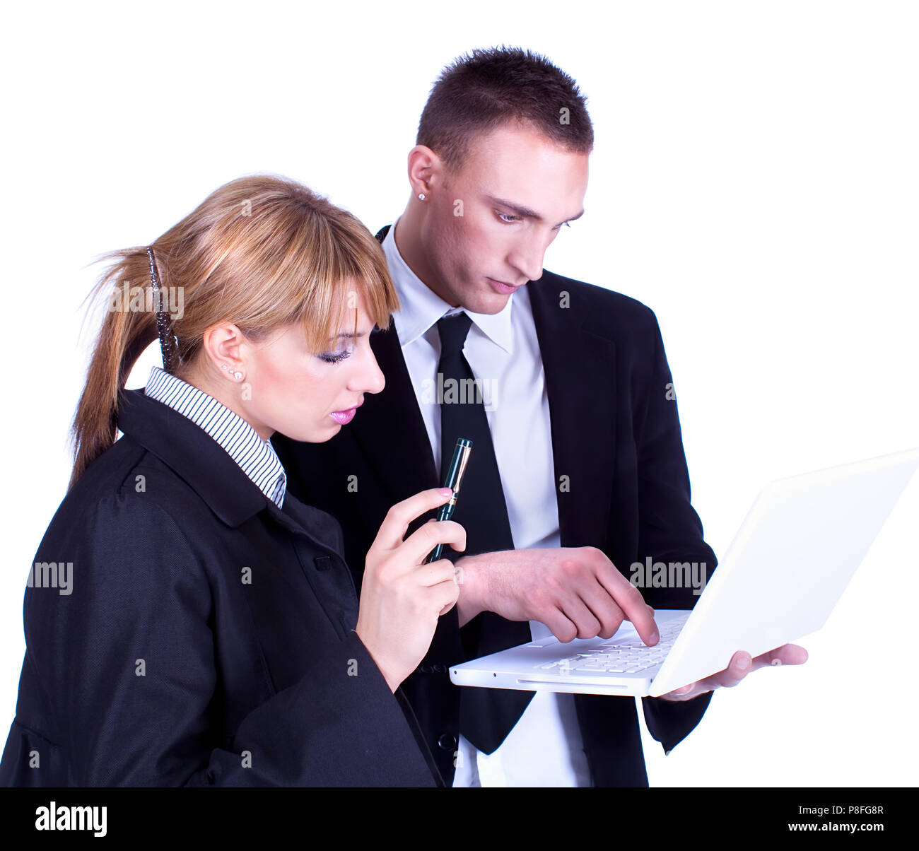 Business man pointing and explaining a plan of work to colleague ...