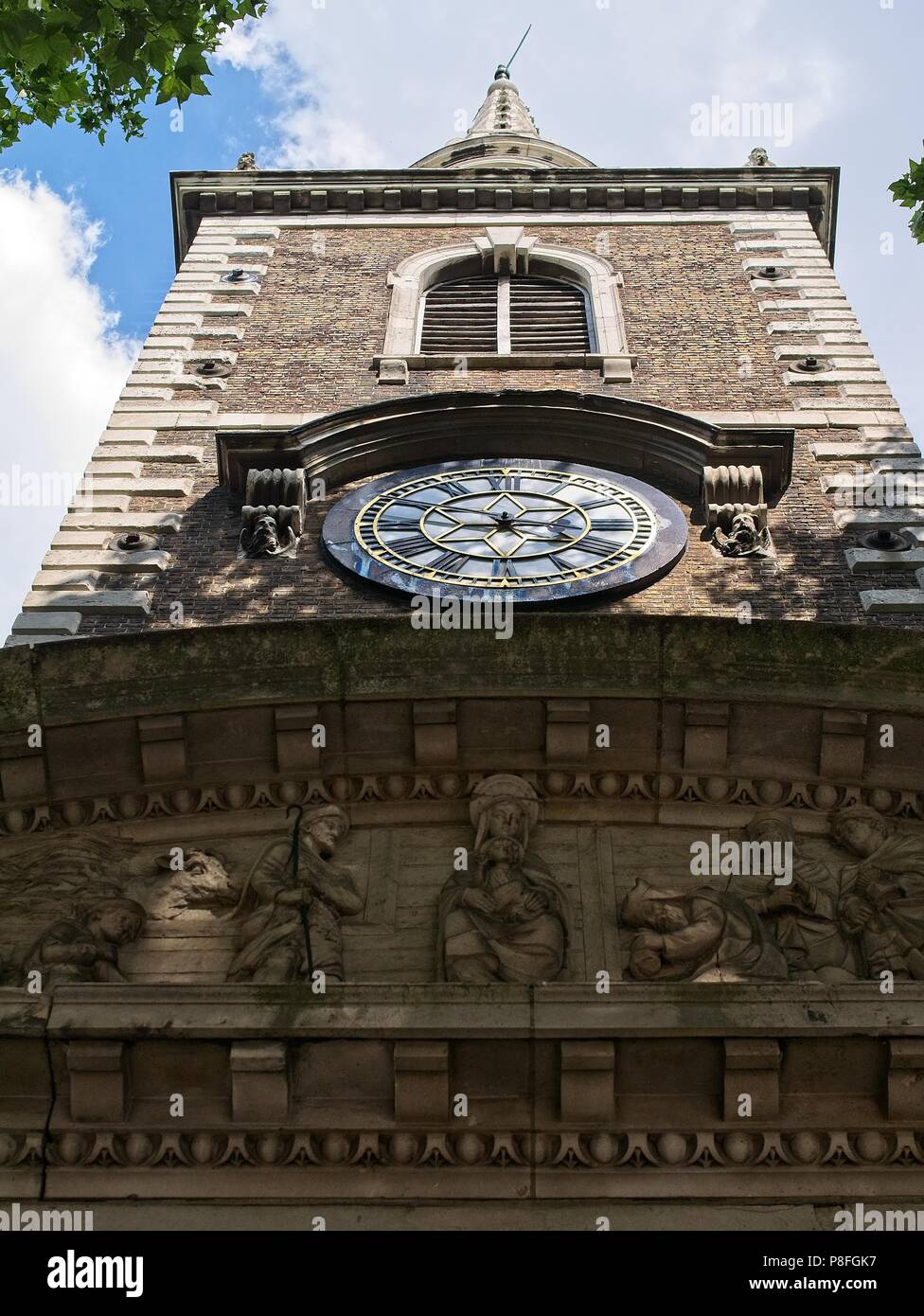 London, UK - June 27 2018: Low angle view of the clock tower of the St ...