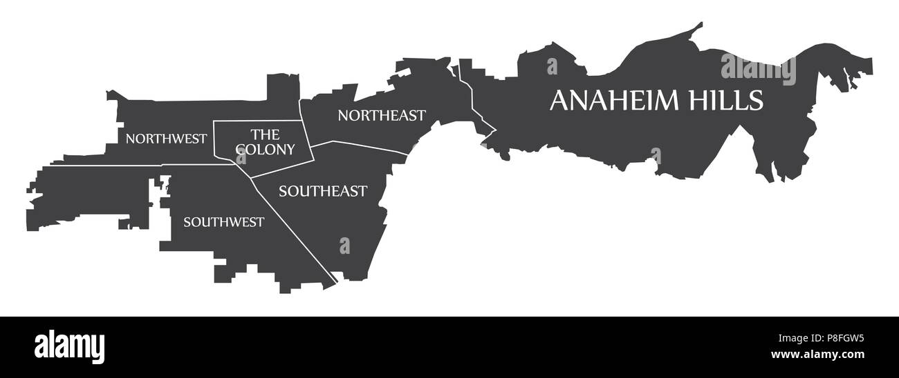 Anaheim California city map USA labelled black illustration Stock ...
