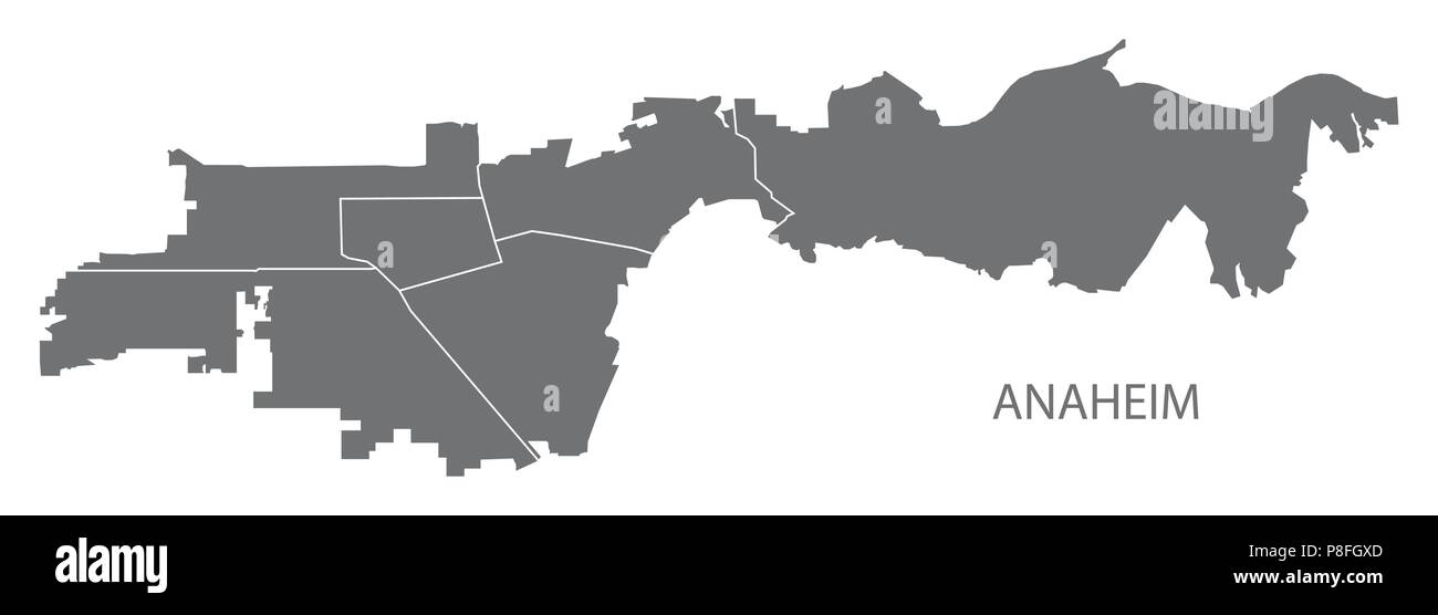 Anaheim California city map with neighborhoods grey illustration ...