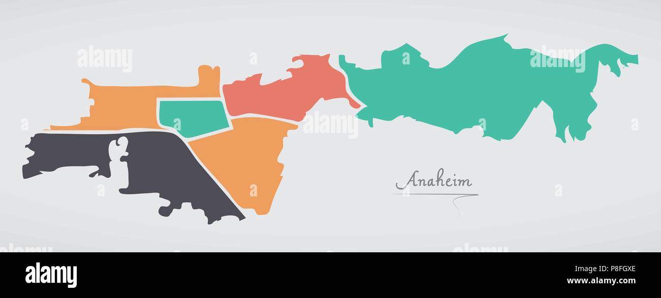 Anaheim California Map with neighborhoods and modern round shapes Stock ...