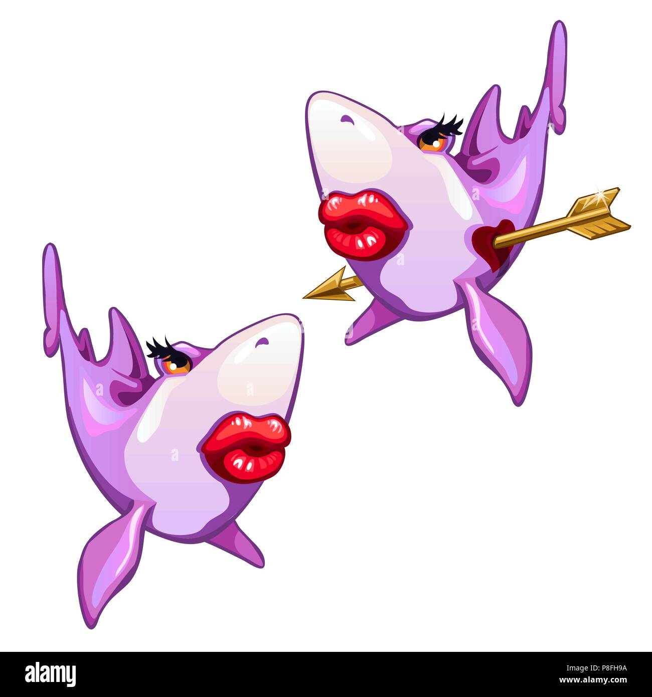 Shark fell in love isolated on white background. Vector cartoon close-up illustration Stock ...