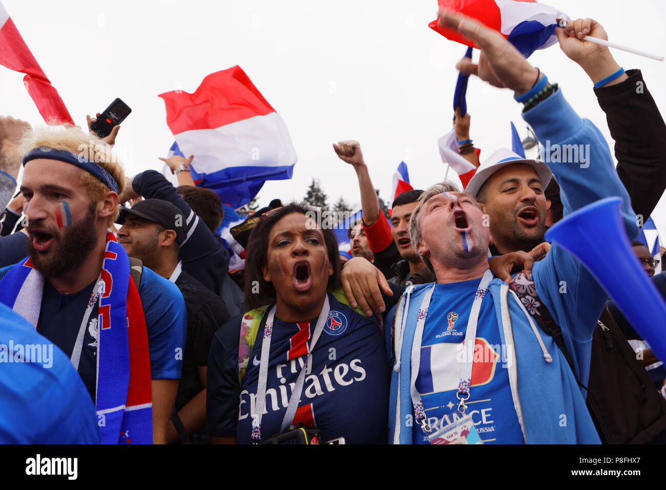 St. Petersburg, Russia - July 10, 2018: French football fans singing at ...