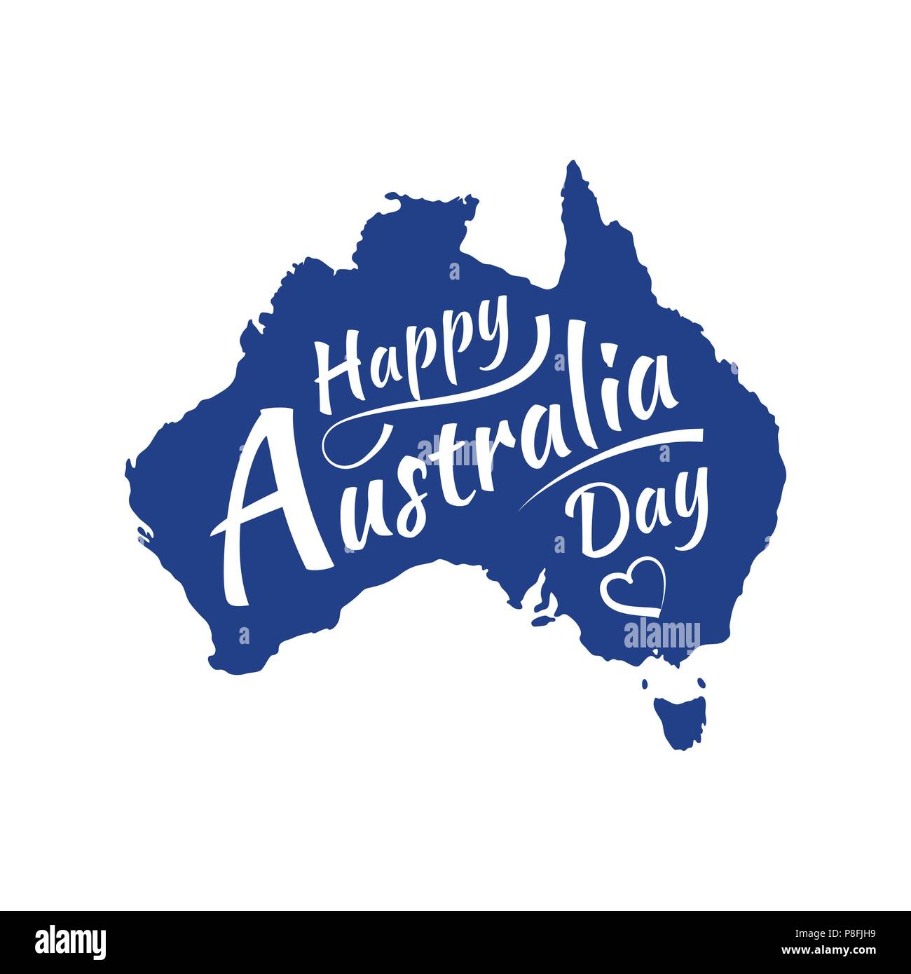 Happy Australia day lettering, calligraphy. Map of Australia with flag ...