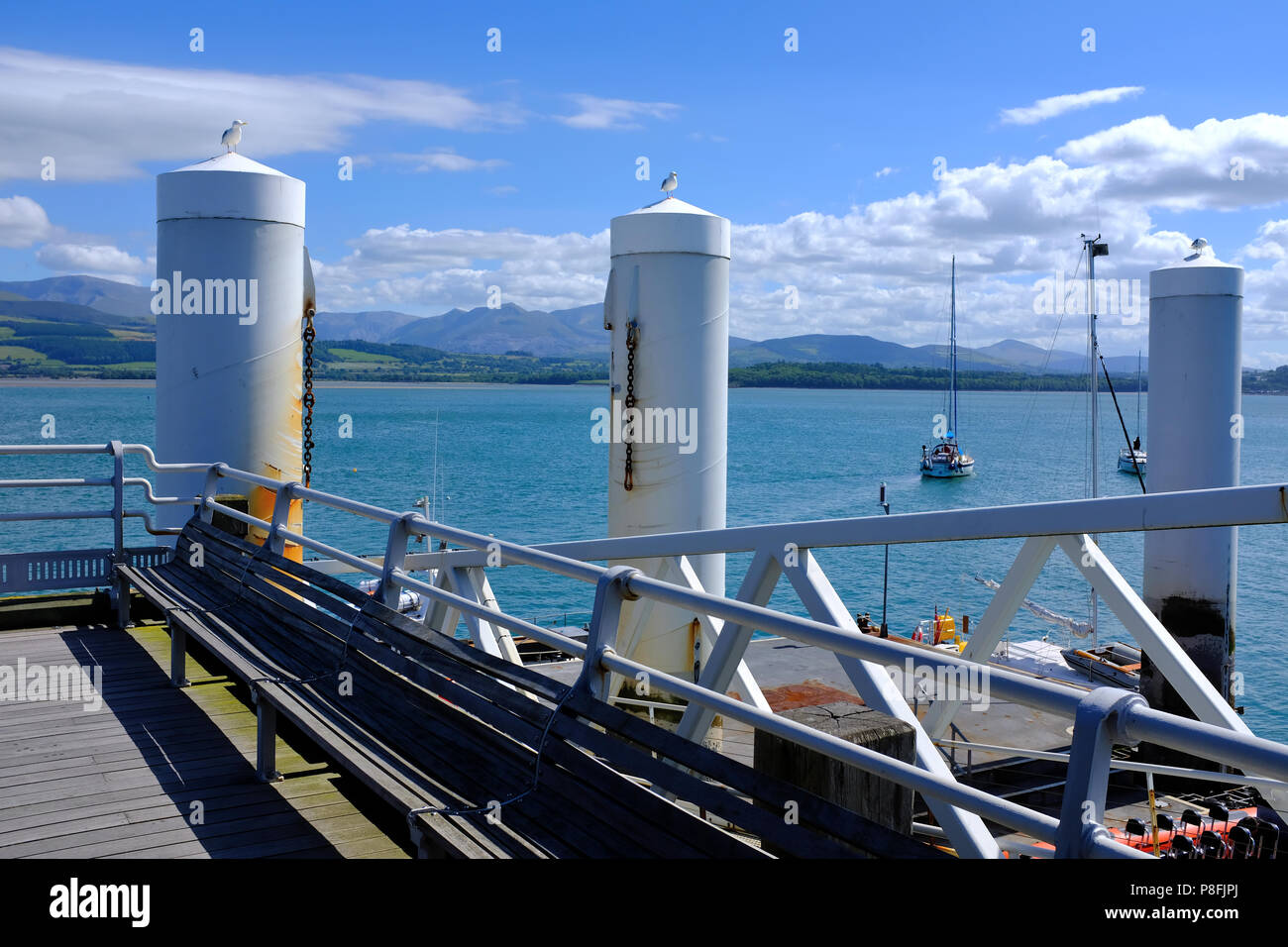 Columns on the floating pontoon and landing stage at Beaumaris Pier ...