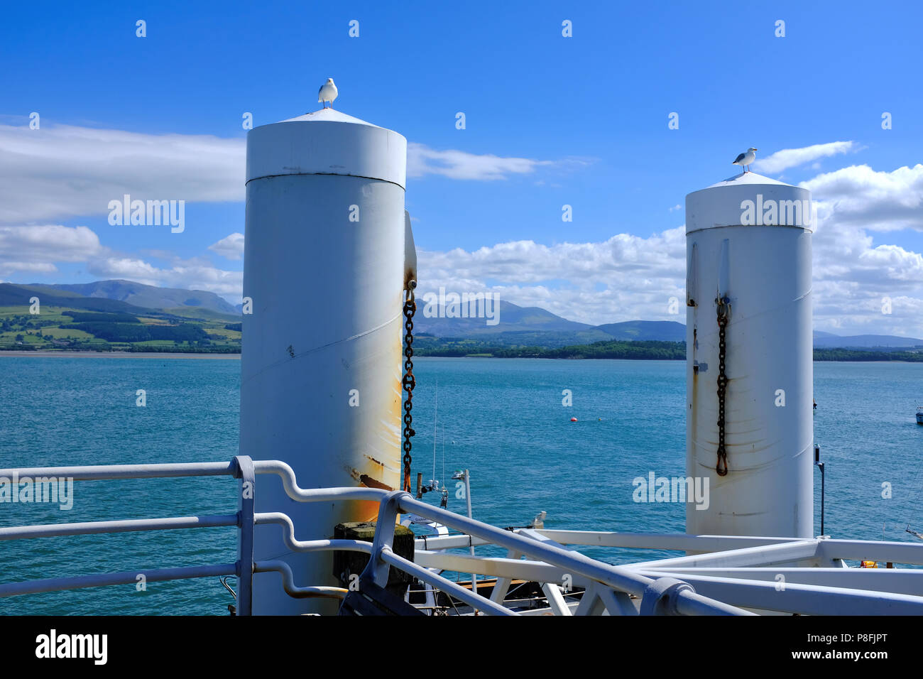 Columns on the floating pontoon and landing stage at Beaumaris Pier ...