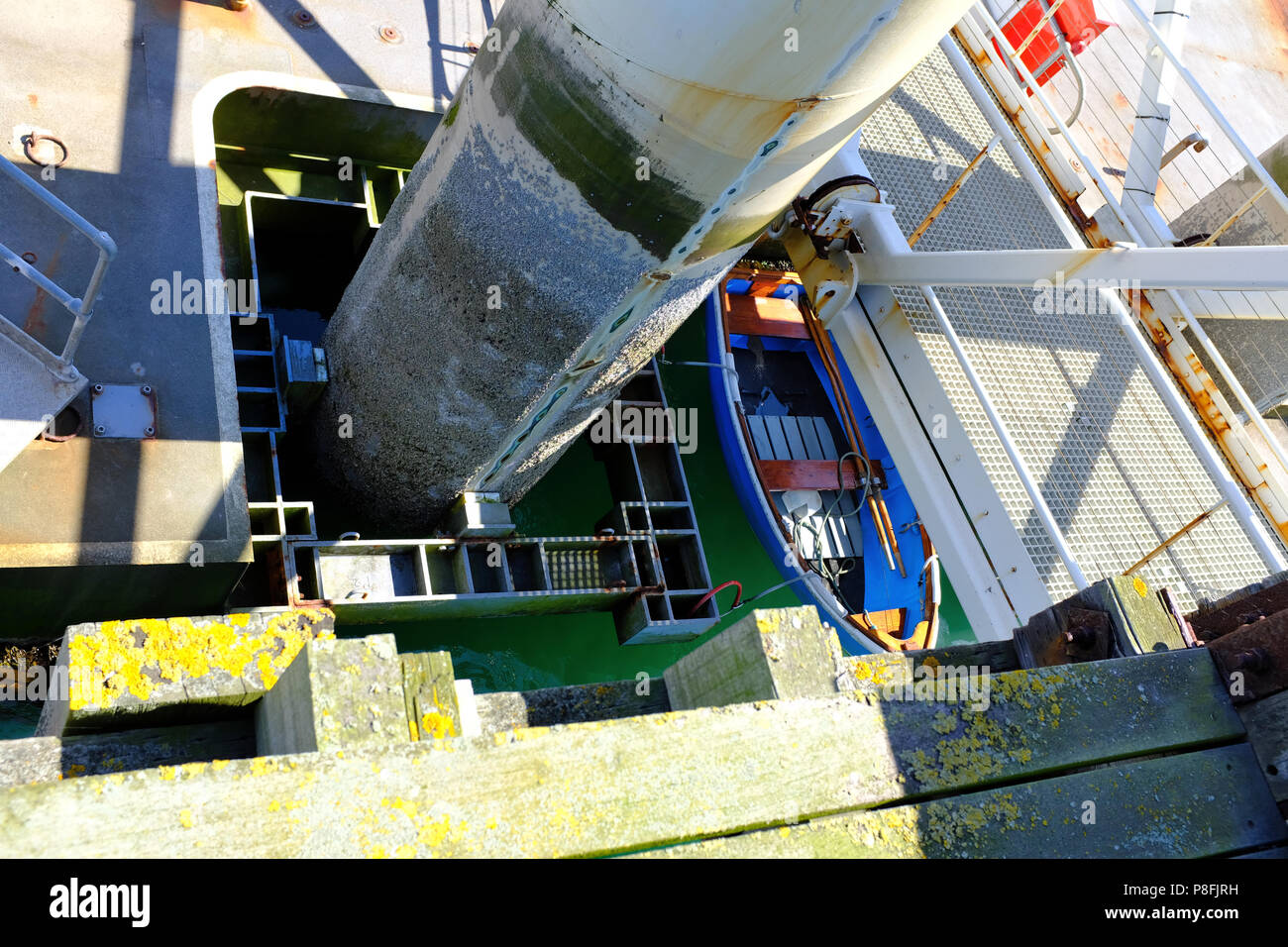 Columns on Beaumaris Pier floating pontoon, North Wales UK Stock Photo ...