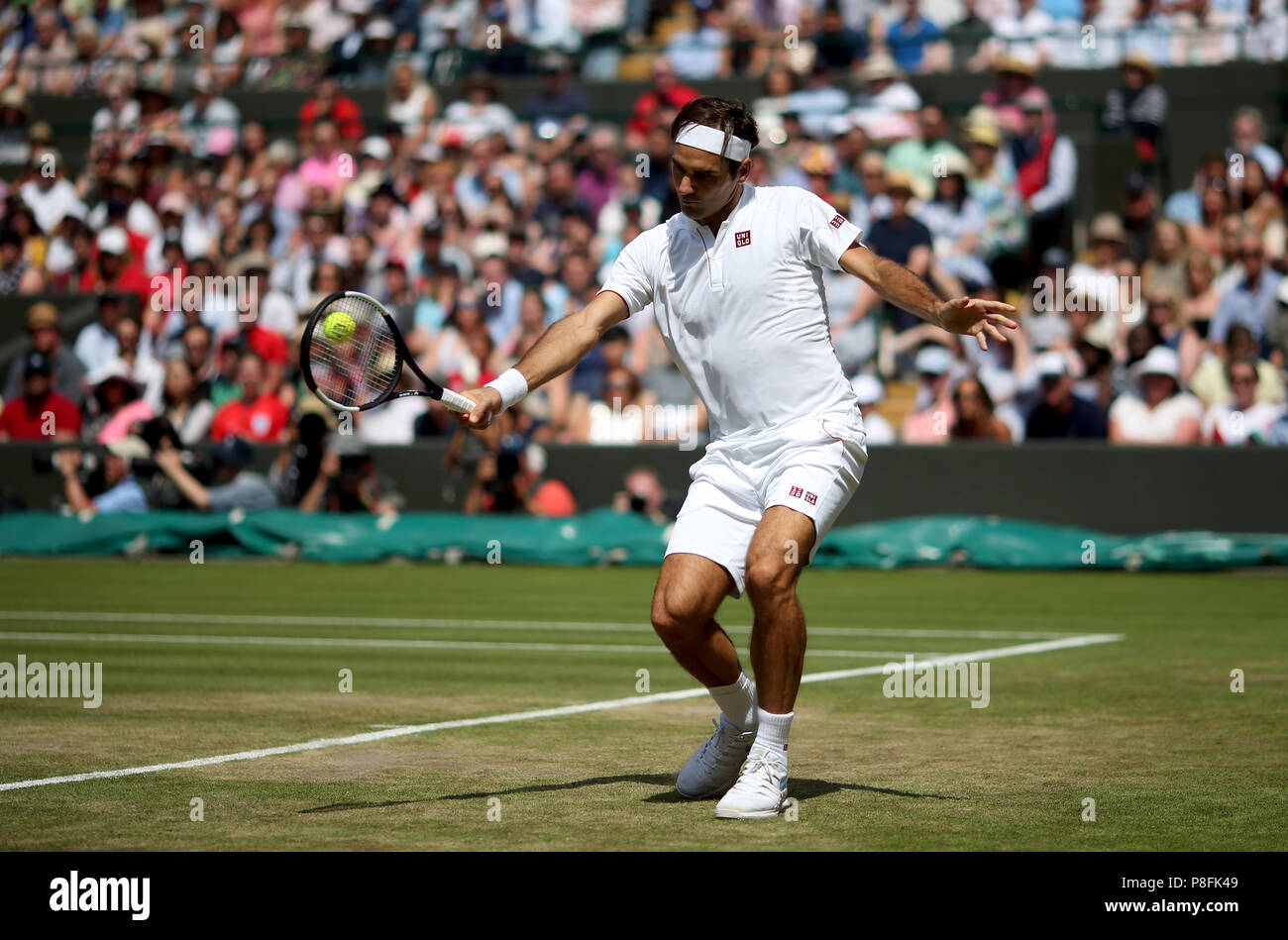 Roger Federer in action on day nine of the Wimbledon Championships at ...