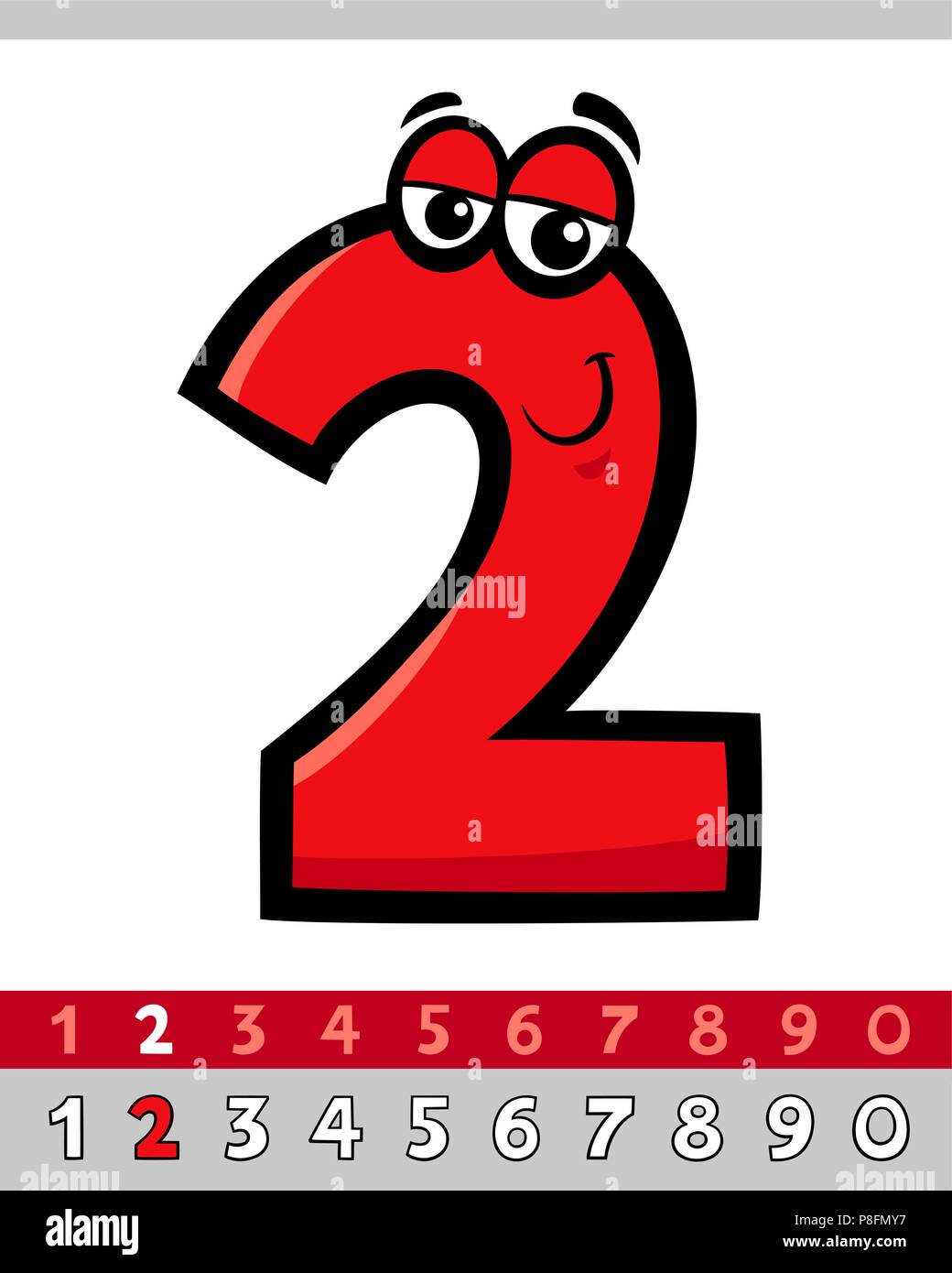 Cartoon Illustrations of Two Basic Number Character Educational ...