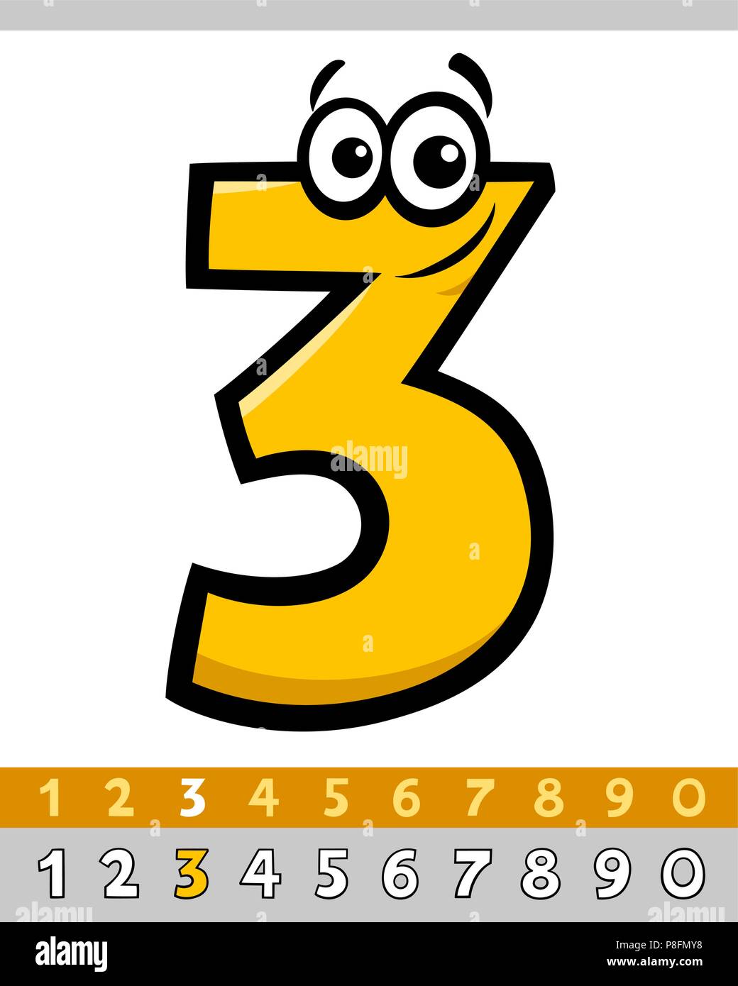Cartoon Illustrations of Three Basic Number Character Educational ...