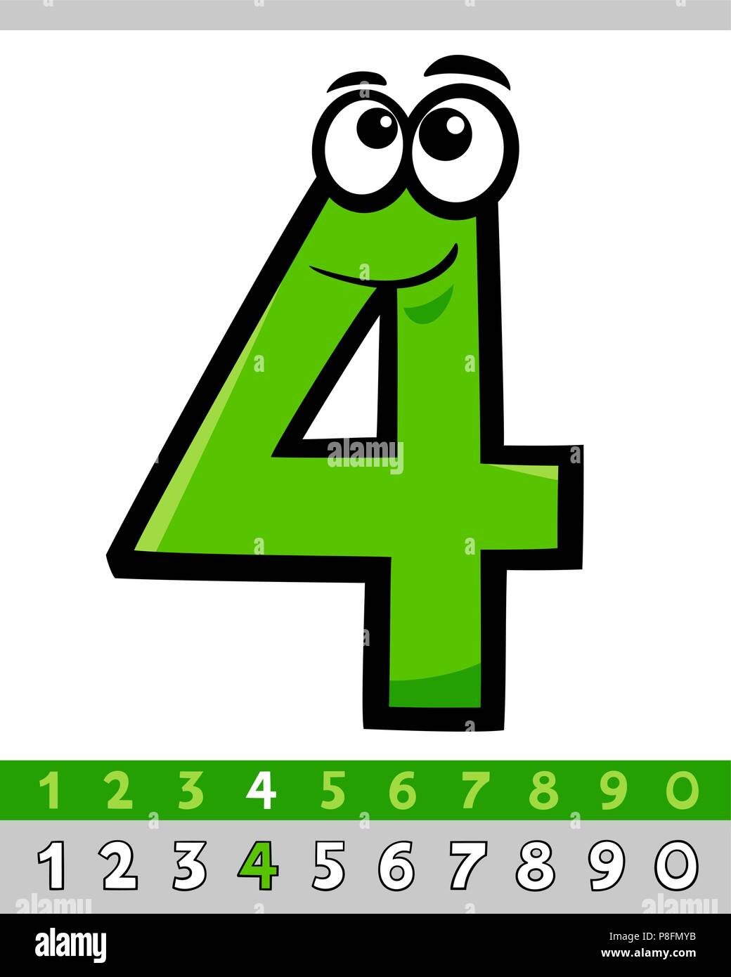 Cartoon Illustrations of Four Basic Number Character Educational ...