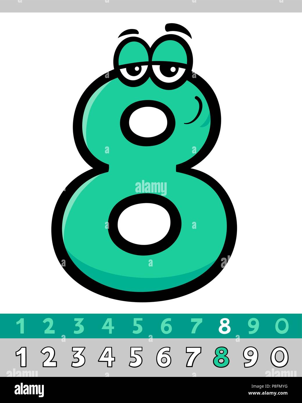 Cartoon Illustrations of Eight Basic Number Character Educational ...