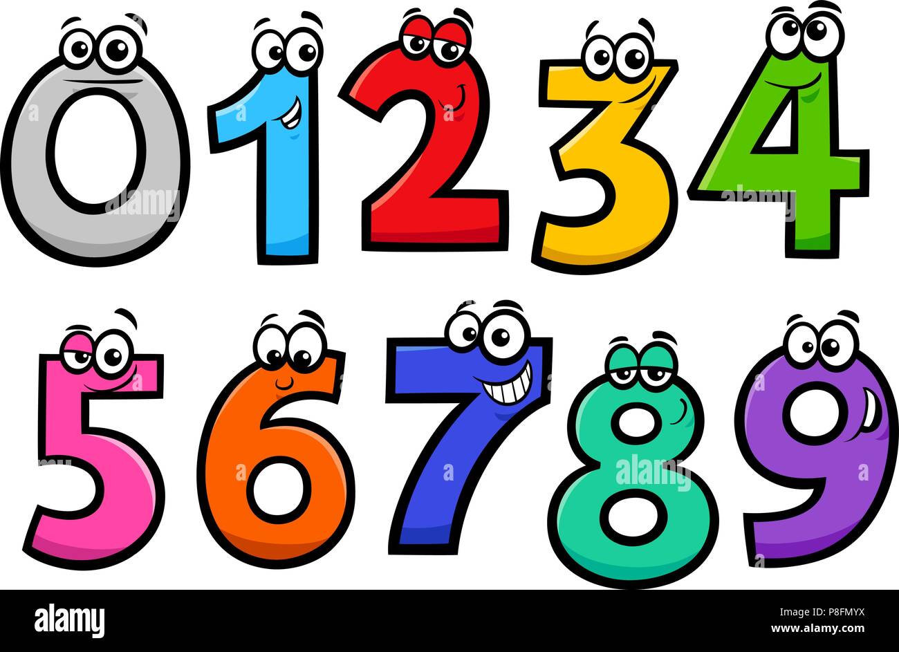 Educational Cartoon Illustrations of Basic Numbers Characters Set Stock ...