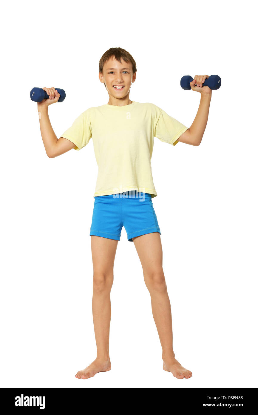 Young boy doing exercises Stock Photo - Alamy