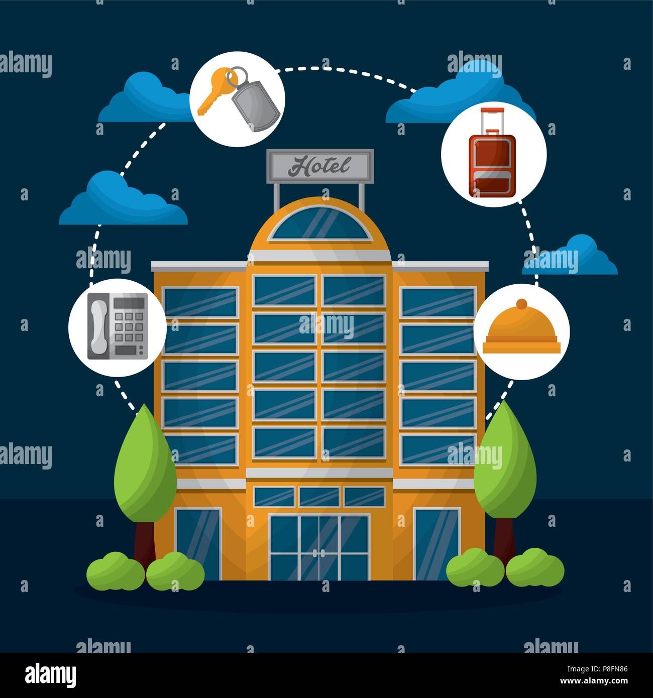 hotel building connection stickers ring reception telephone key suit ...