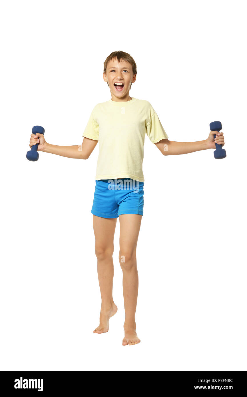 Young boy doing exercises Stock Photo - Alamy