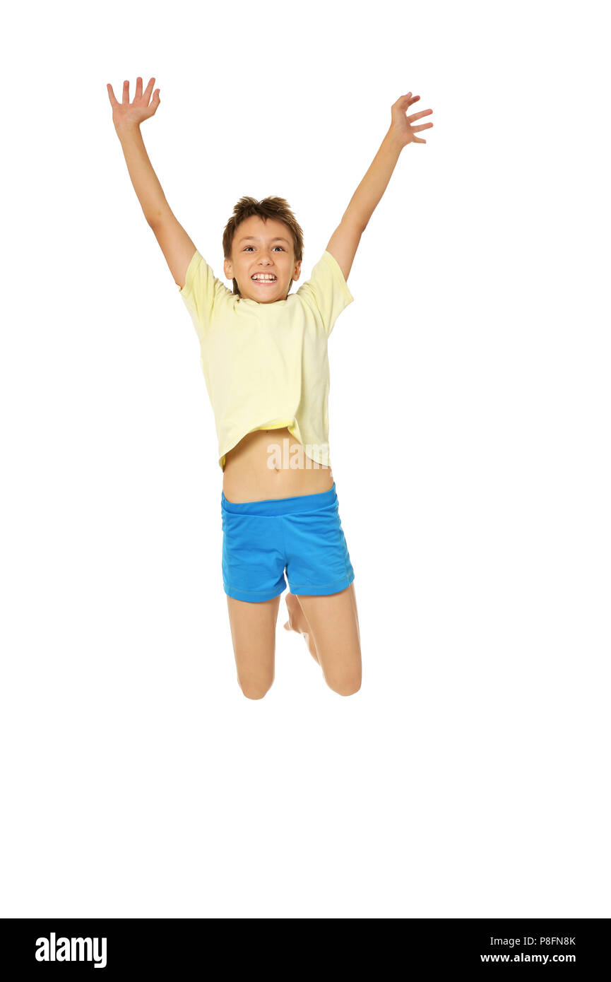 Young boy doing exercises Stock Photo - Alamy