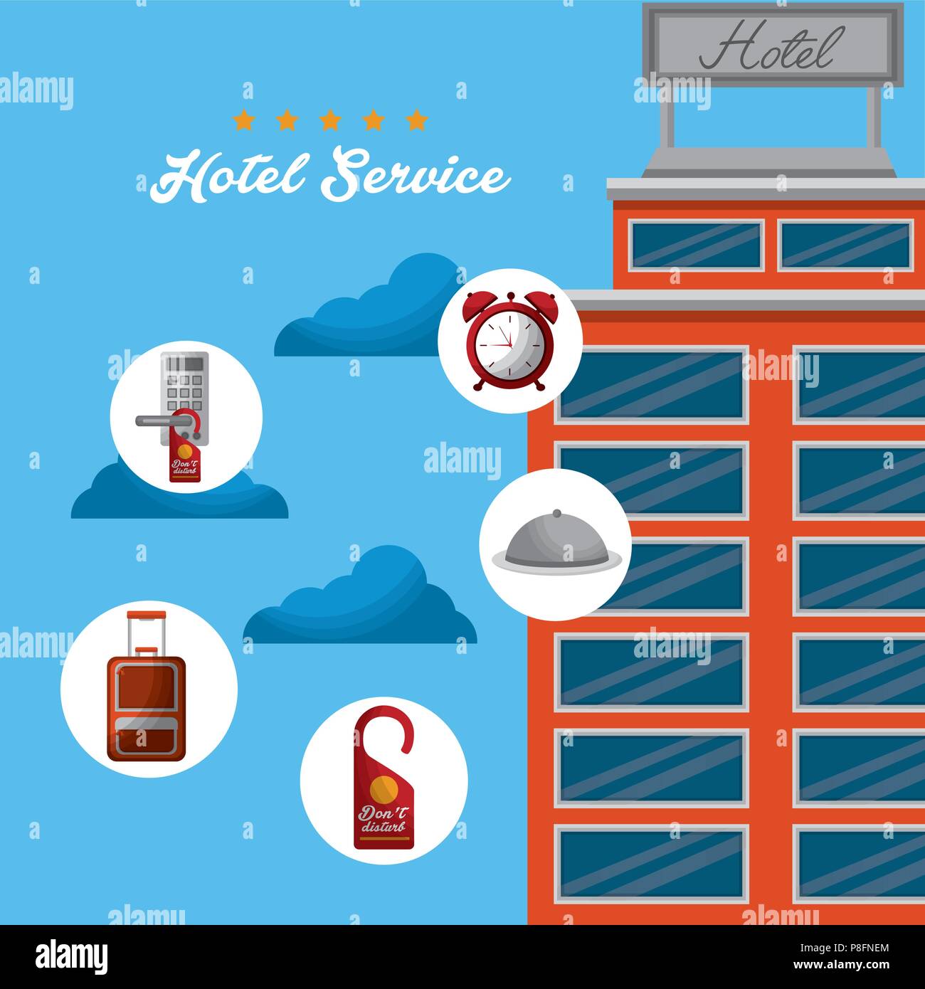 hotel building high clouds stickers clock ring code service vector ...