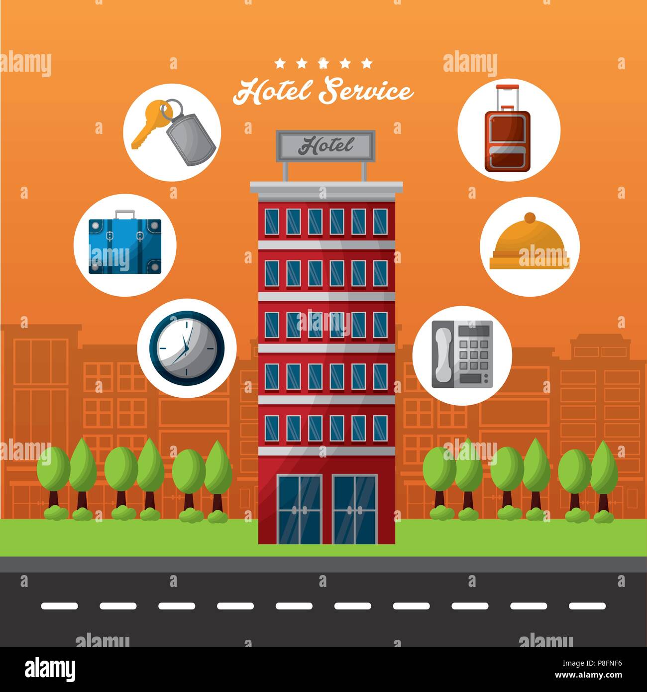 hotel building service stickers ring telephone bag key suit clocks ...