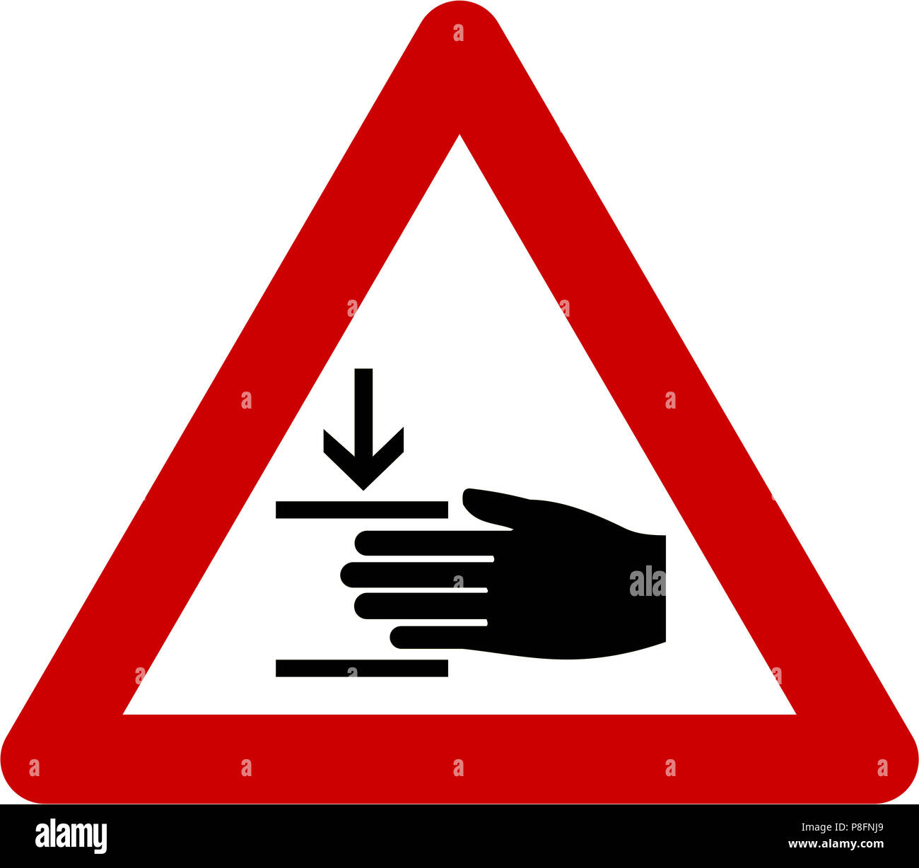 Warning sign with press machine symbol Stock Photo - Alamy