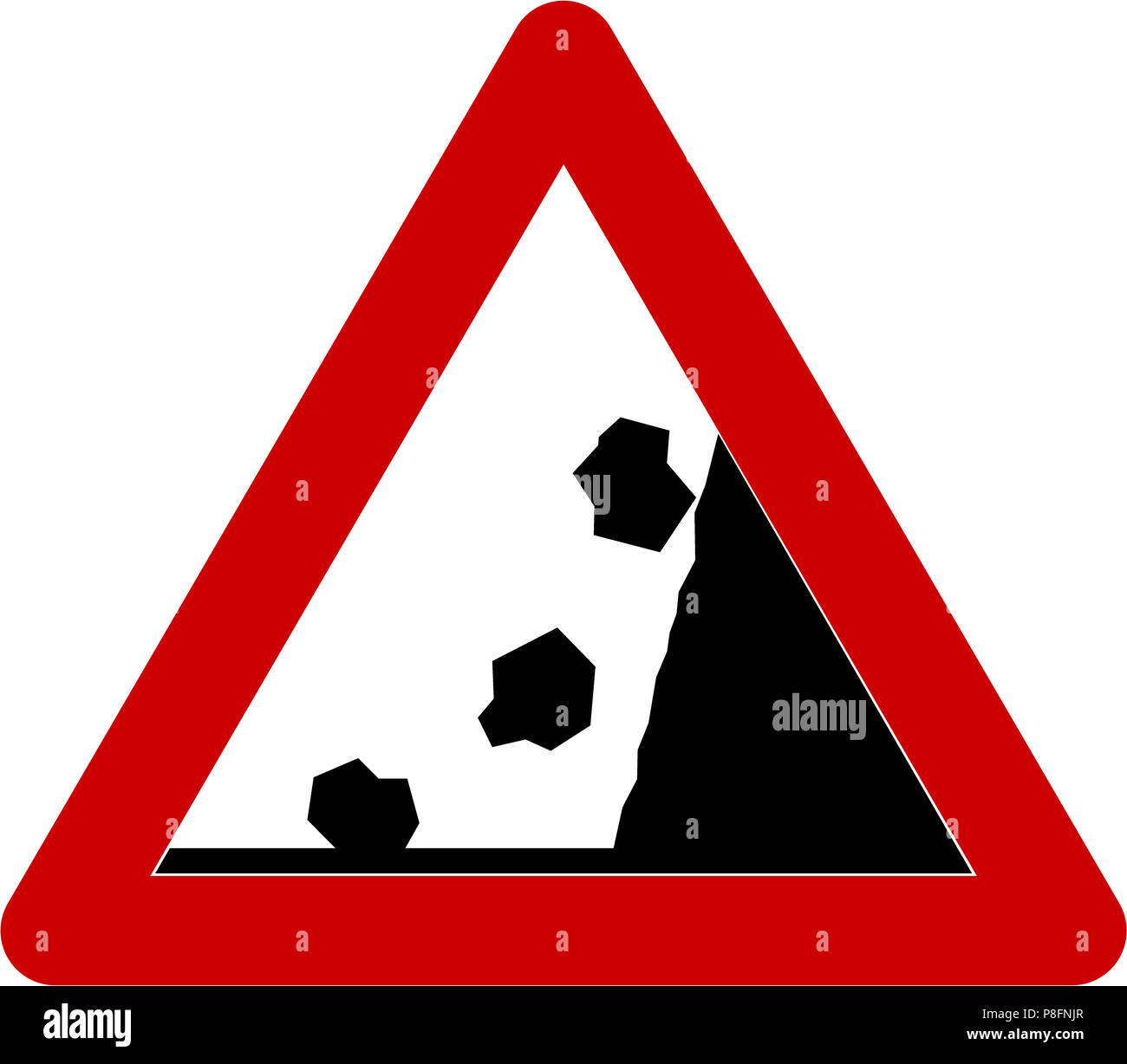 Warning sign with falling rocks symbol Stock Photo - Alamy