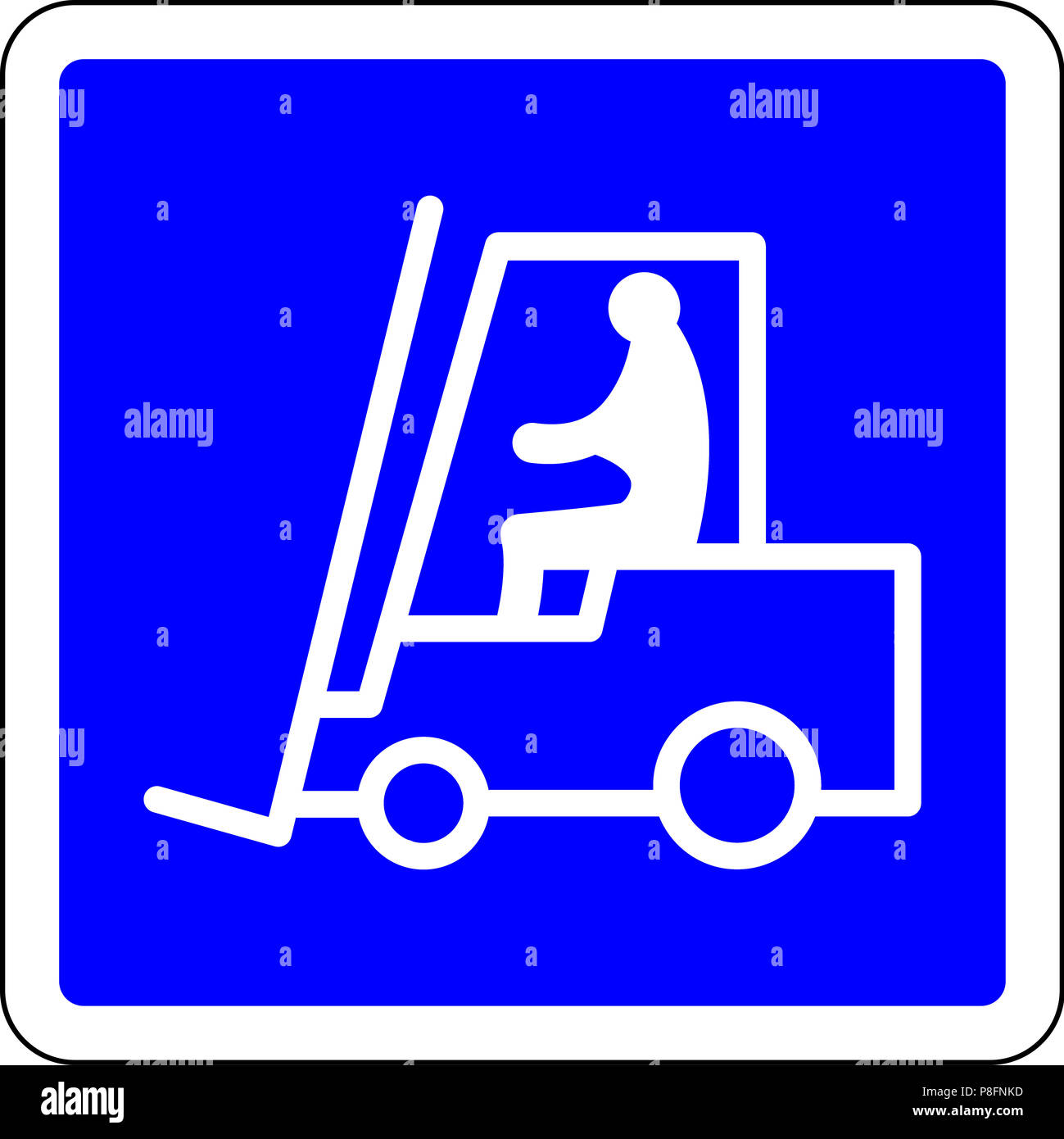 Forklift blue sign on white background Stock Photo - Alamy