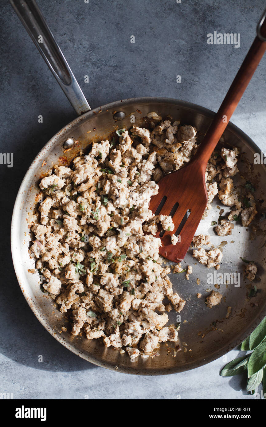 Ground turkey in pan Stock Photo - Alamy