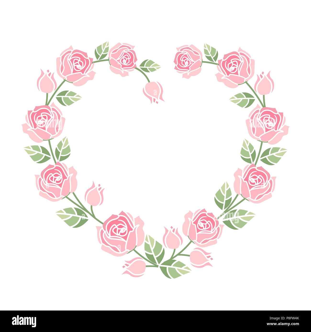 Vector illustration Decorative frame with pink roses on white ...