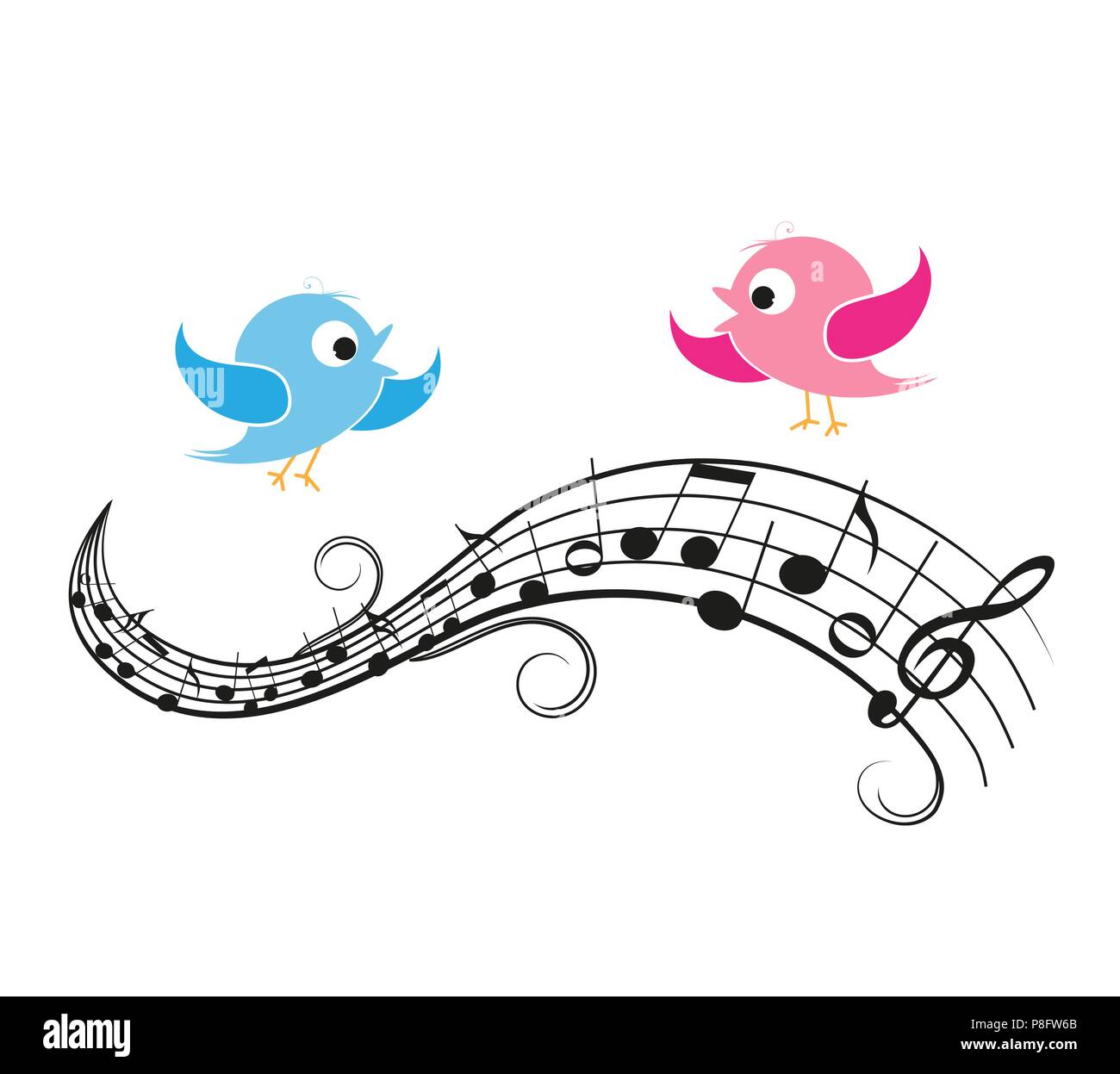 Vector illustration of a music background with birds, musical notes ...