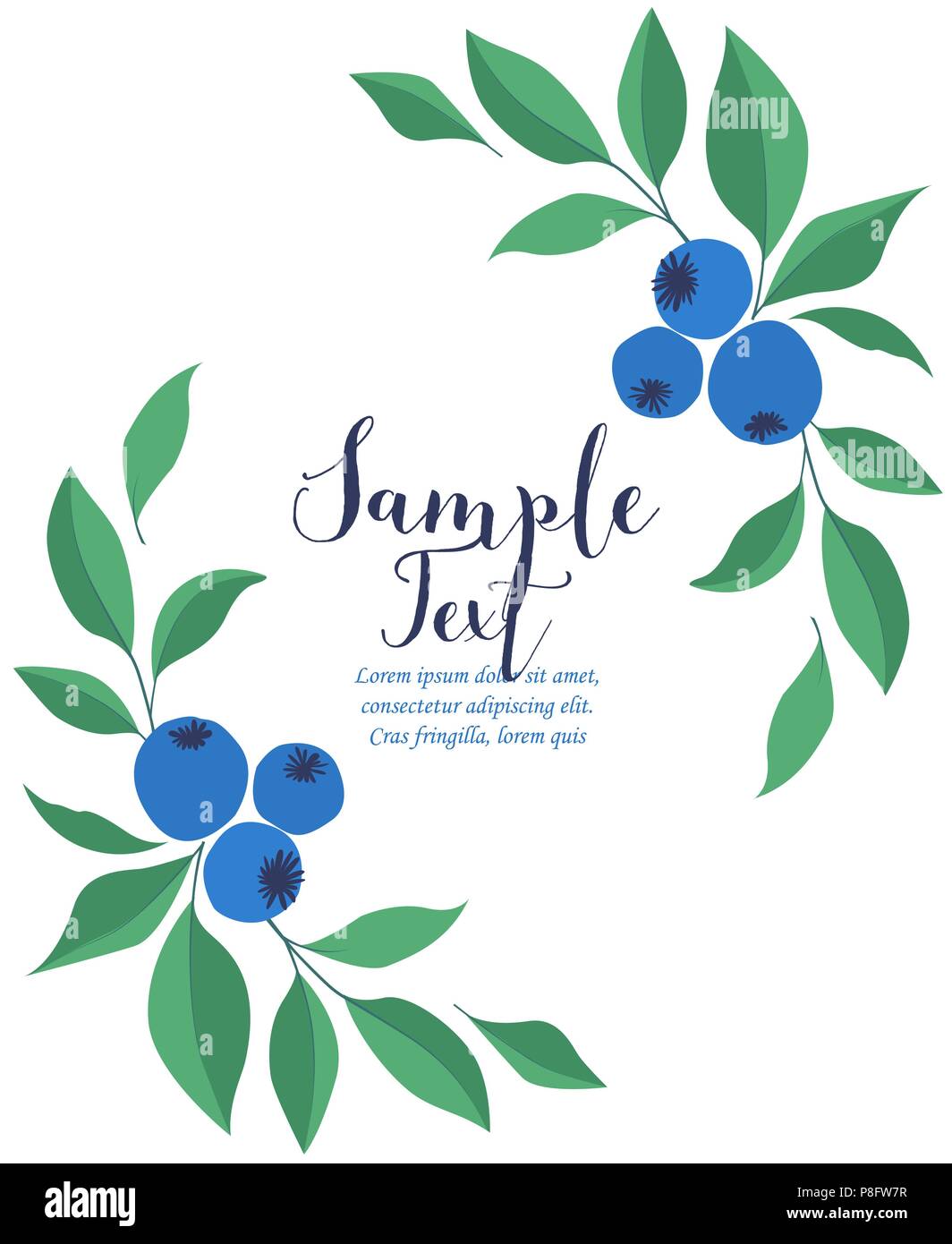 Vector illustration of a greeting card with blueberries and leaves ...