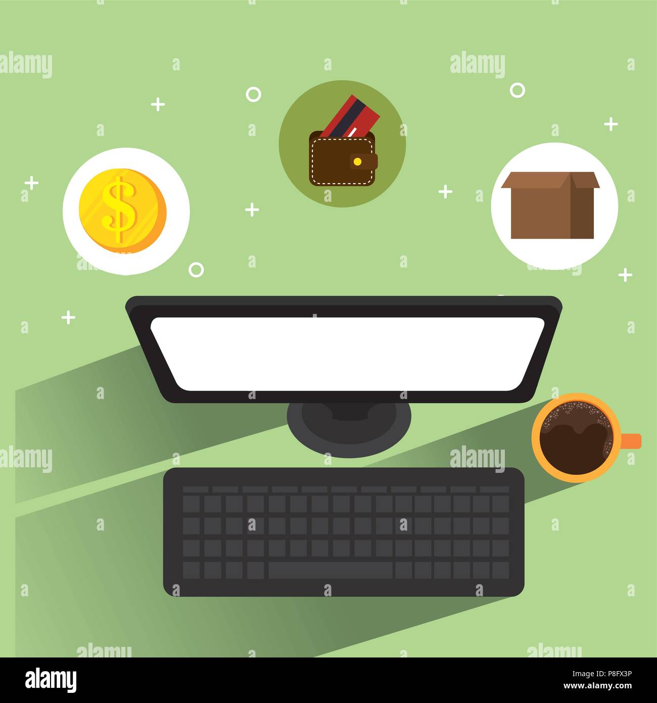 computer with set business icons Stock Vector Image & Art - Alamy