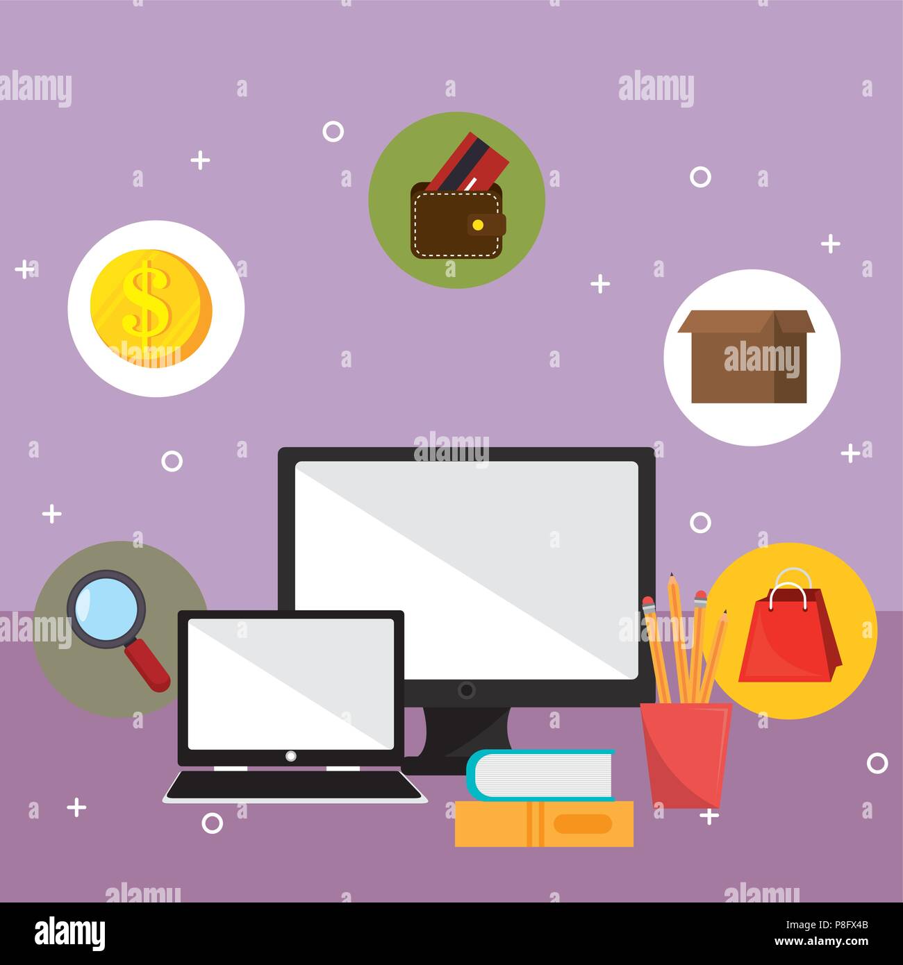 computer with set business icons Stock Vector Image & Art - Alamy