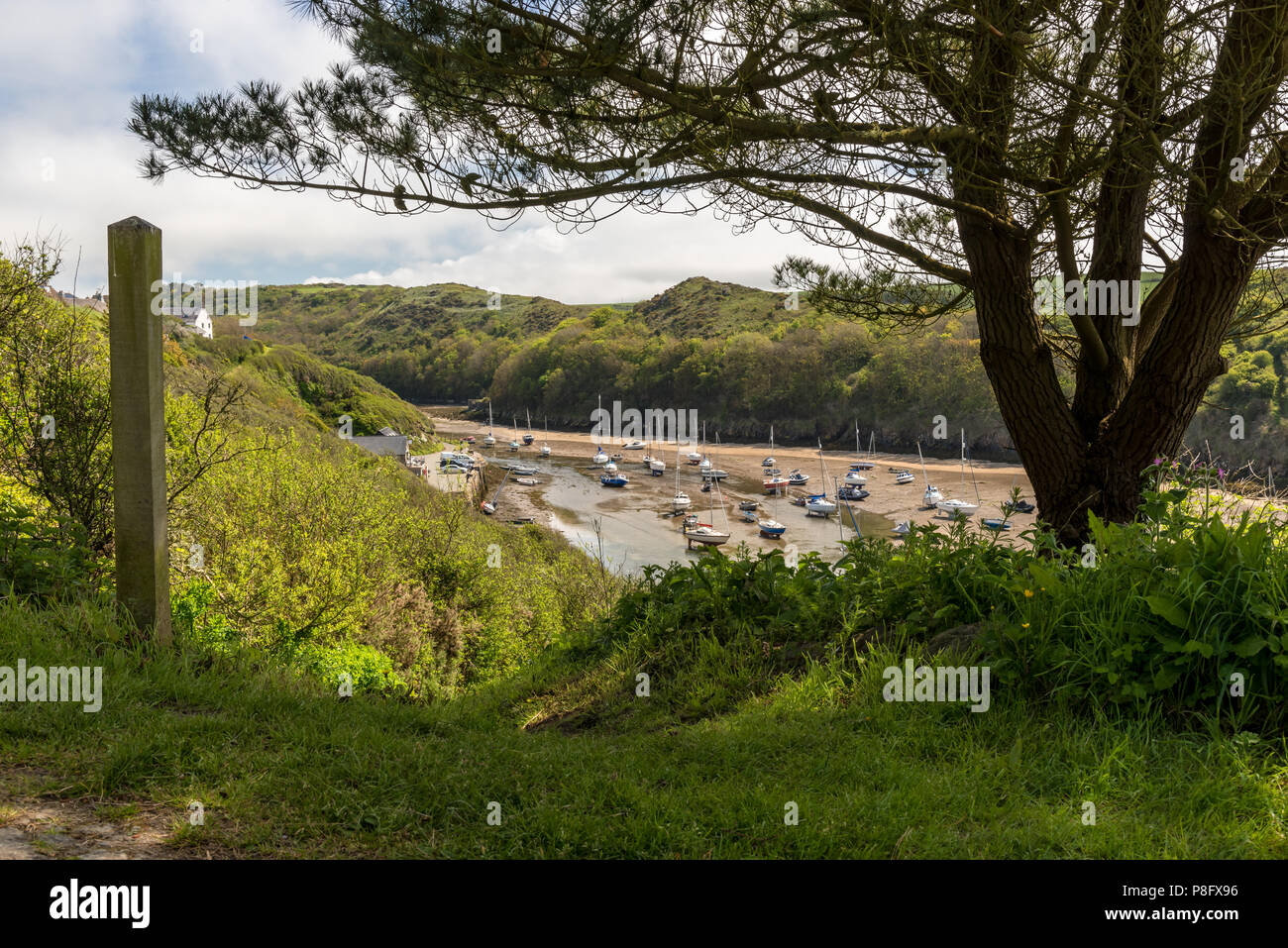 River valley at low tide and village of Solva in Pembrokeshire Stock ...