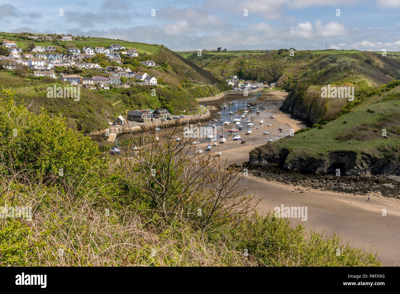 River valley at low tide and village of Solva in Pembrokeshire Stock ...