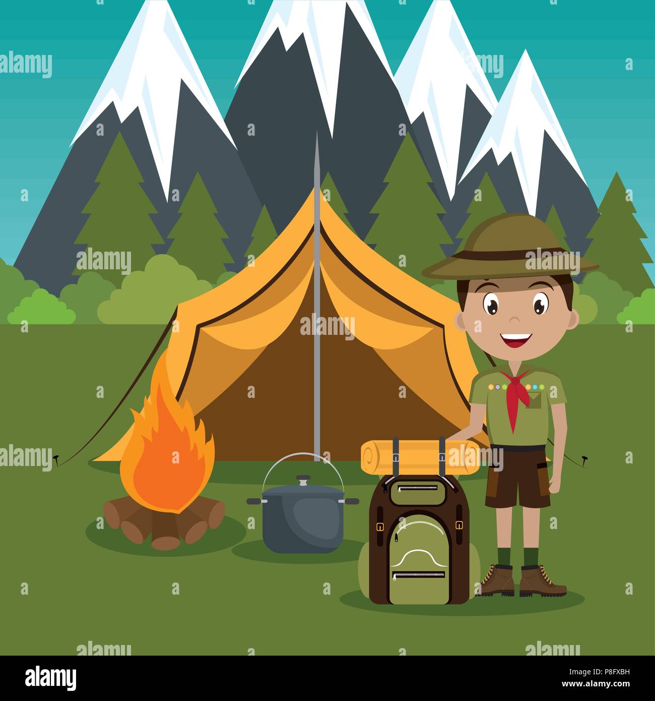 young scout in the camping zone scene Stock Vector Image & Art - Alamy