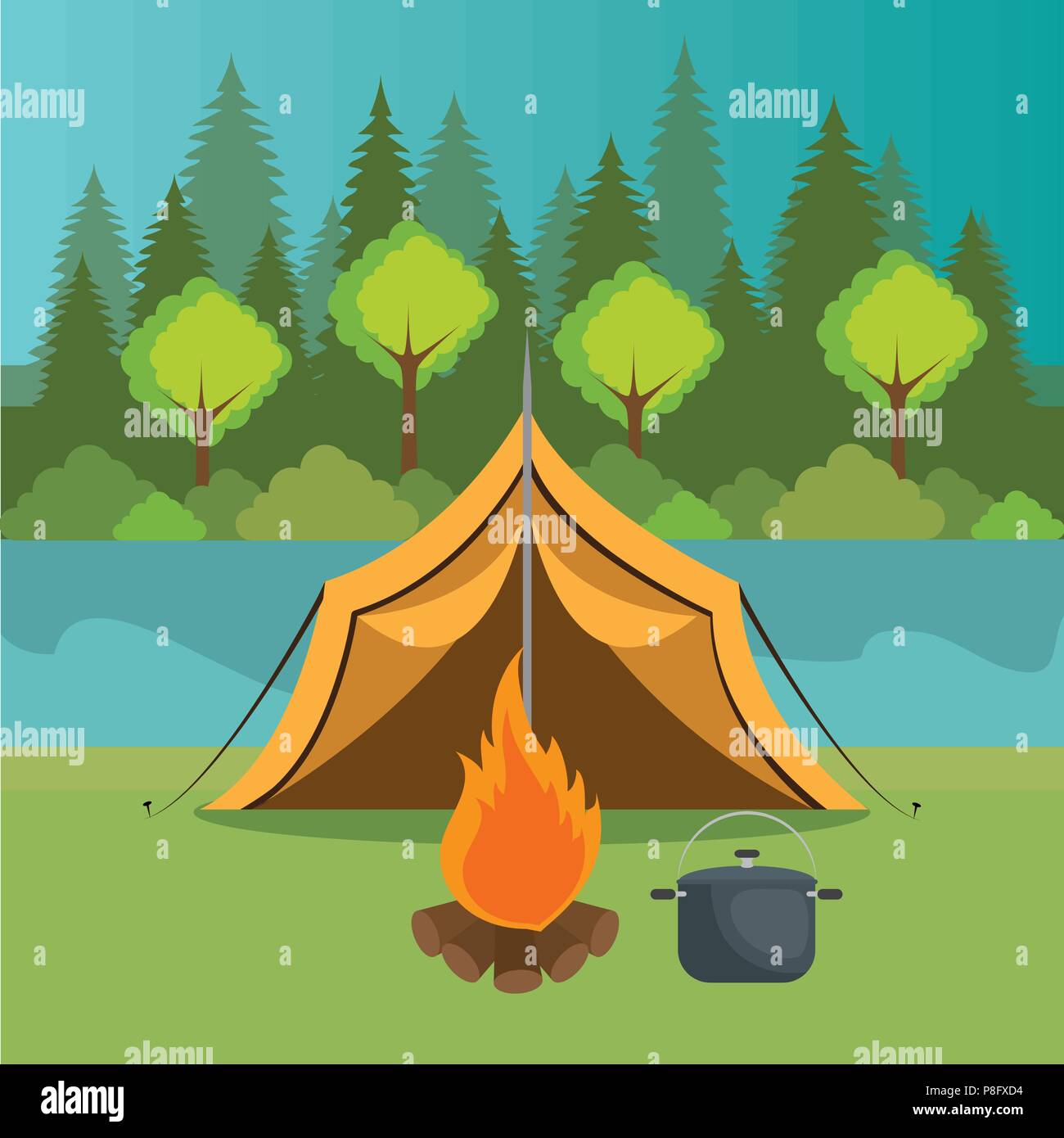 camping zone with tent and campfire Stock Vector Image & Art - Alamy