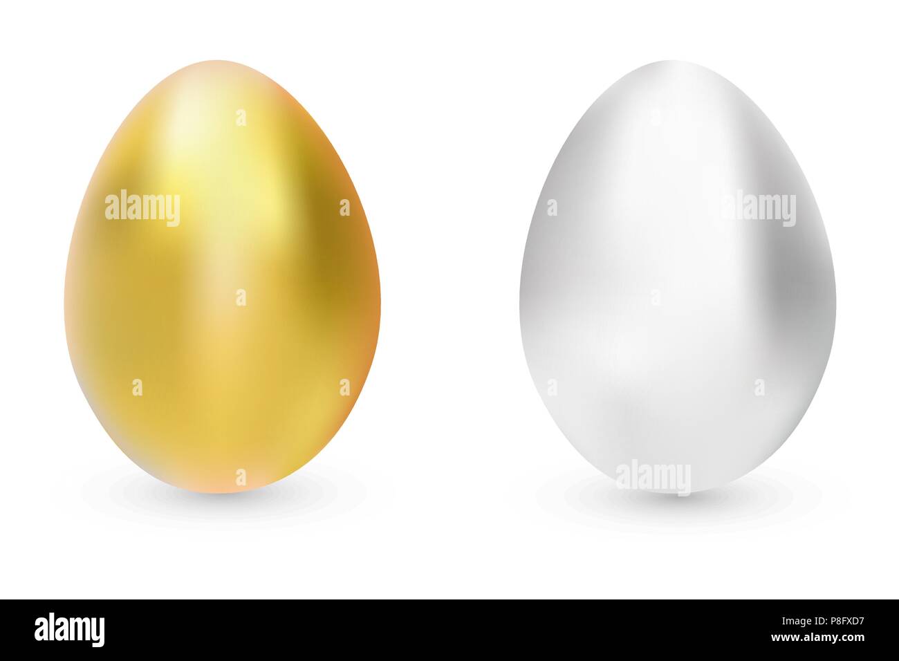 Vector illustration, gold and silver eggs isolated on white background ...