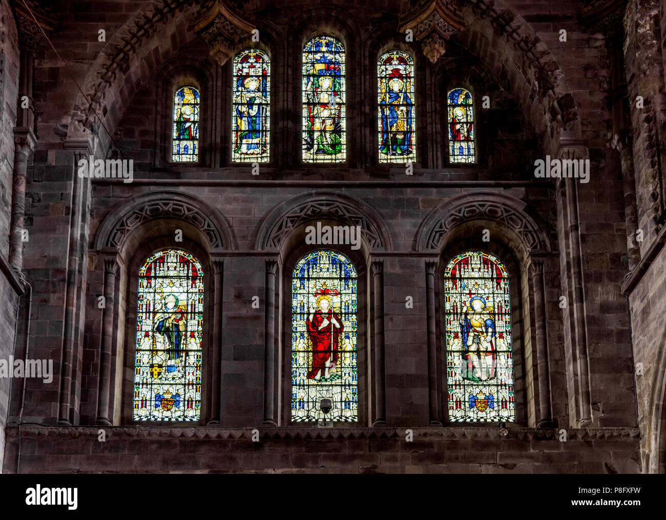 Stained glass West window, Interior of St. David's Cathedral Stock ...