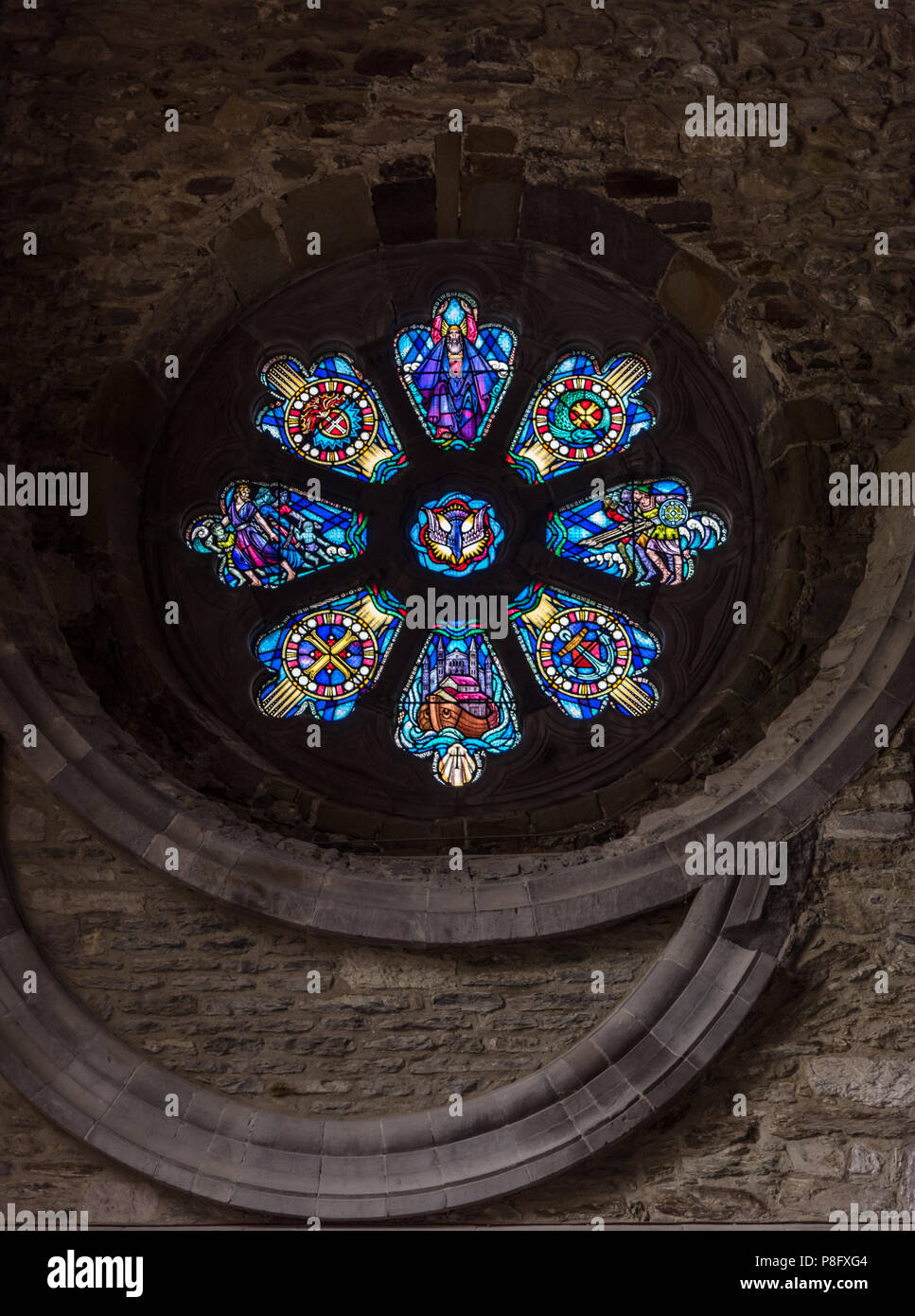 Stained glass Rose window, Interior of St. David's Cathedral Stock ...