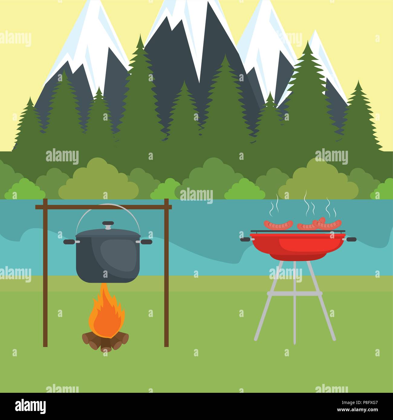Outdoor life cooking Stock Vector Images - Alamy