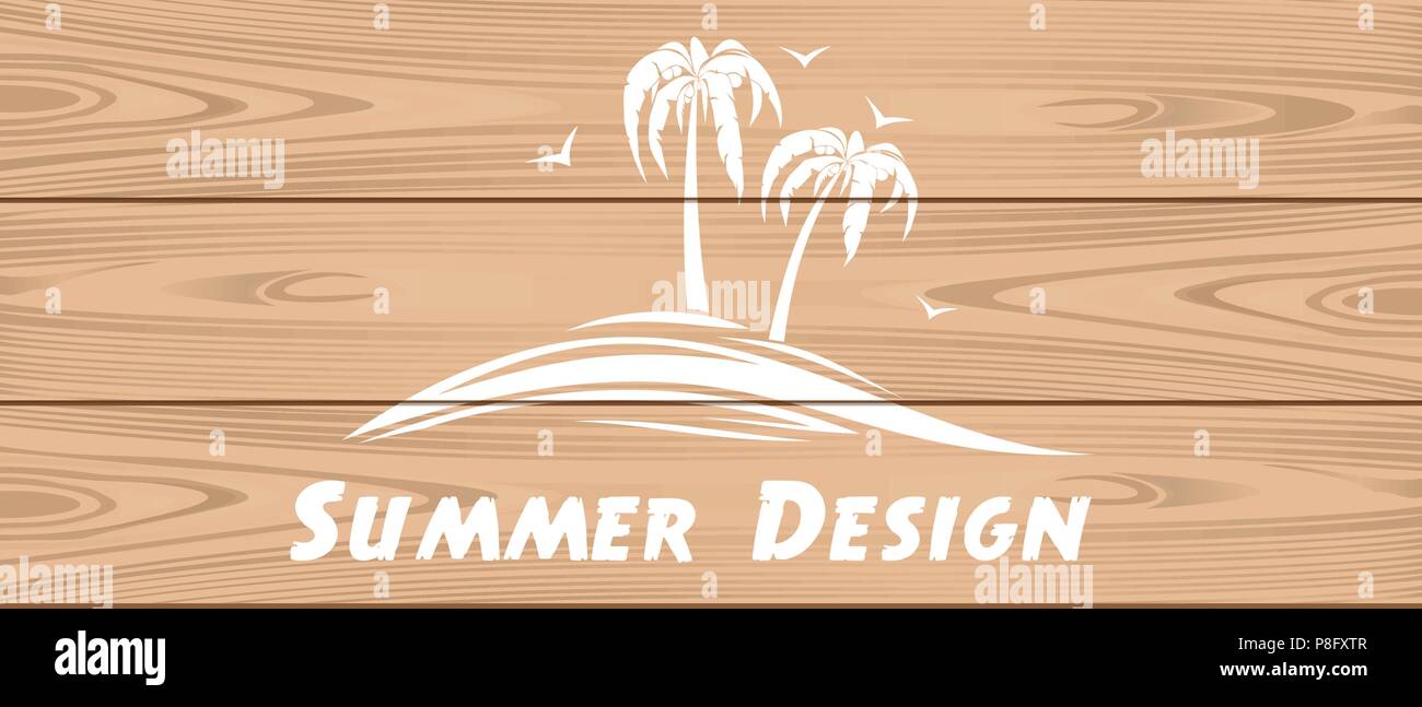 Summer logo on a wooden background. Summer design. Vector illustration ...