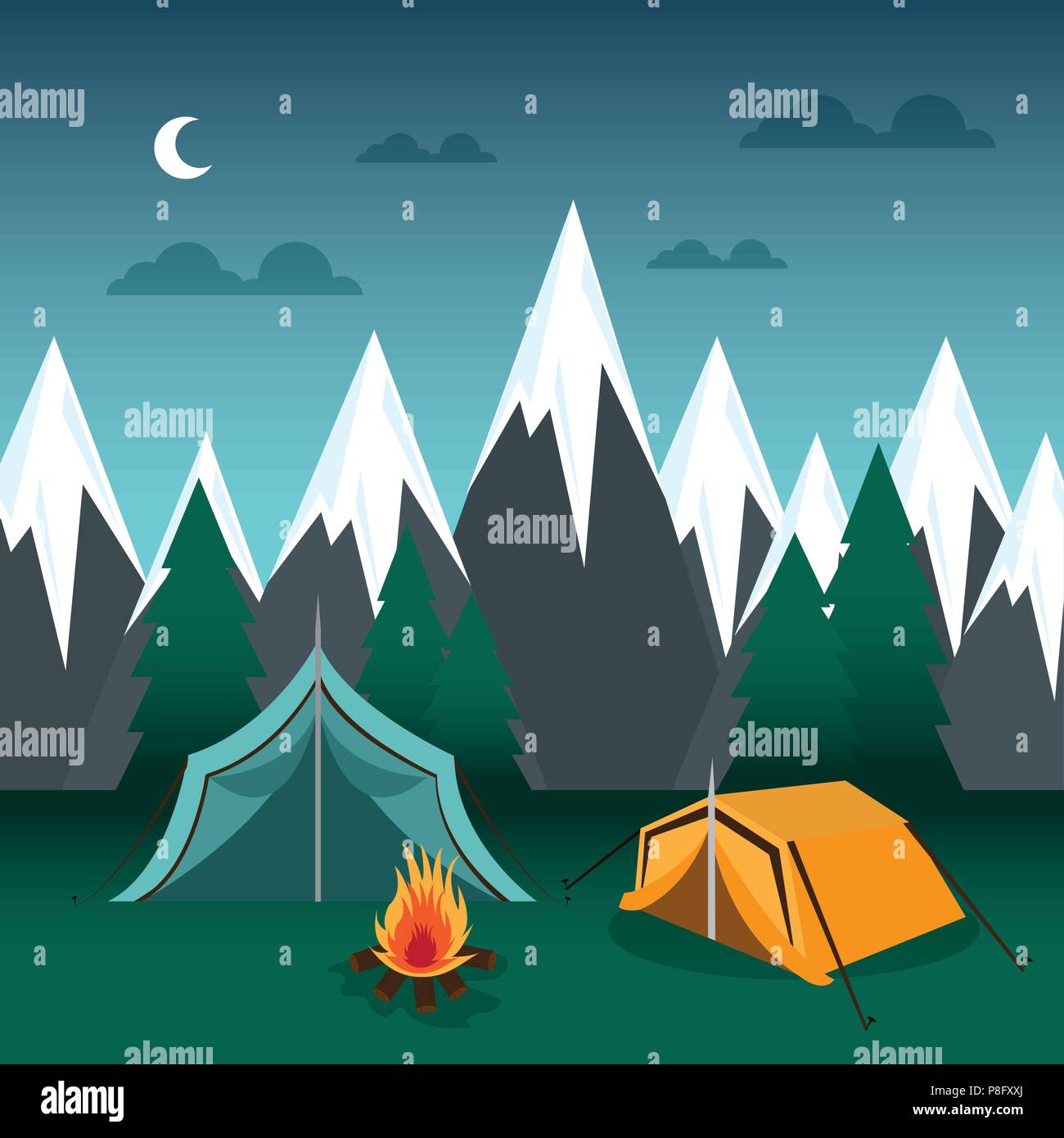 camping zone with tent and campfire Stock Vector Image & Art - Alamy