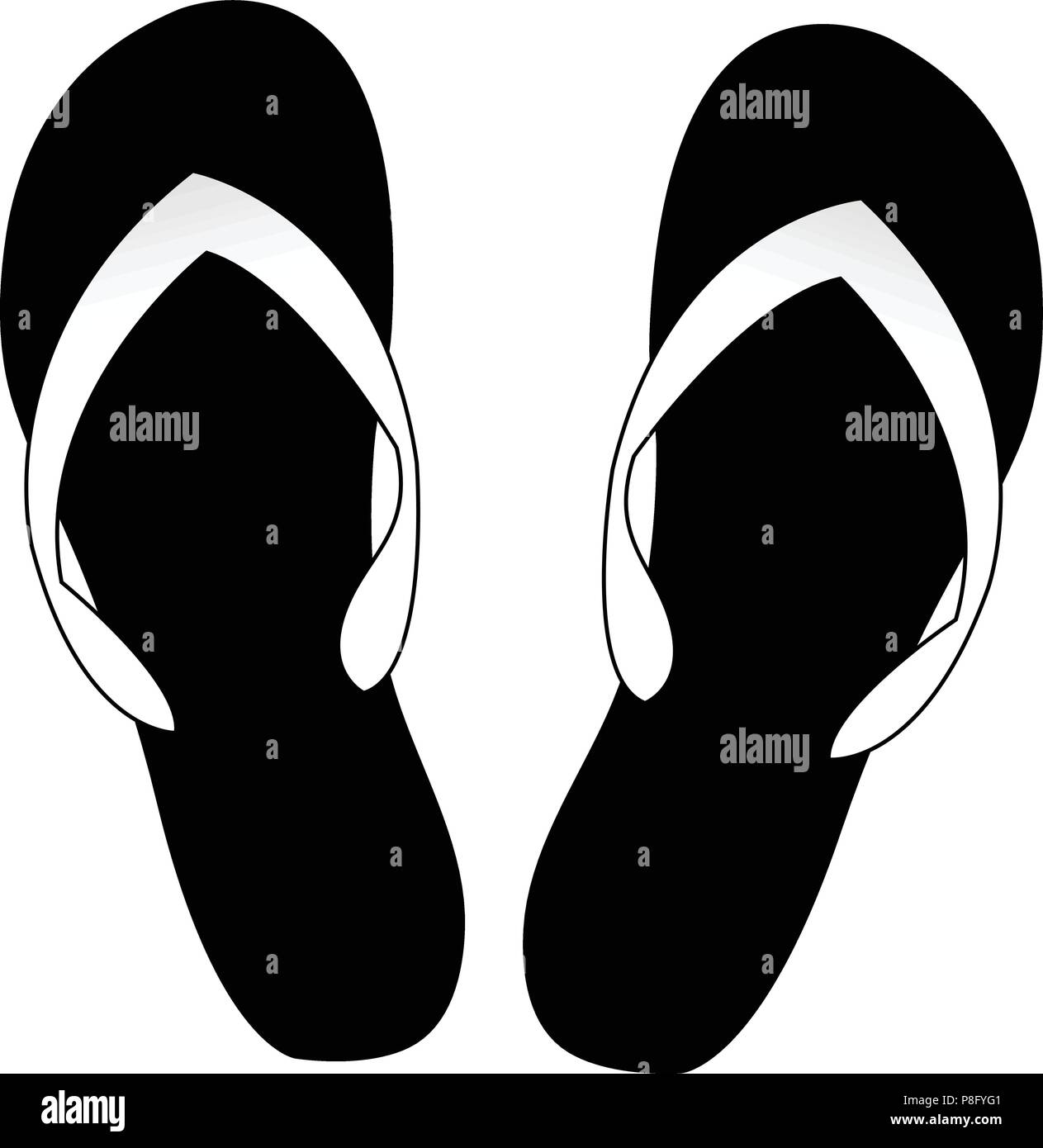 Vector black and white monochrome silhouette illustration of flip flops icon isolated on white ...