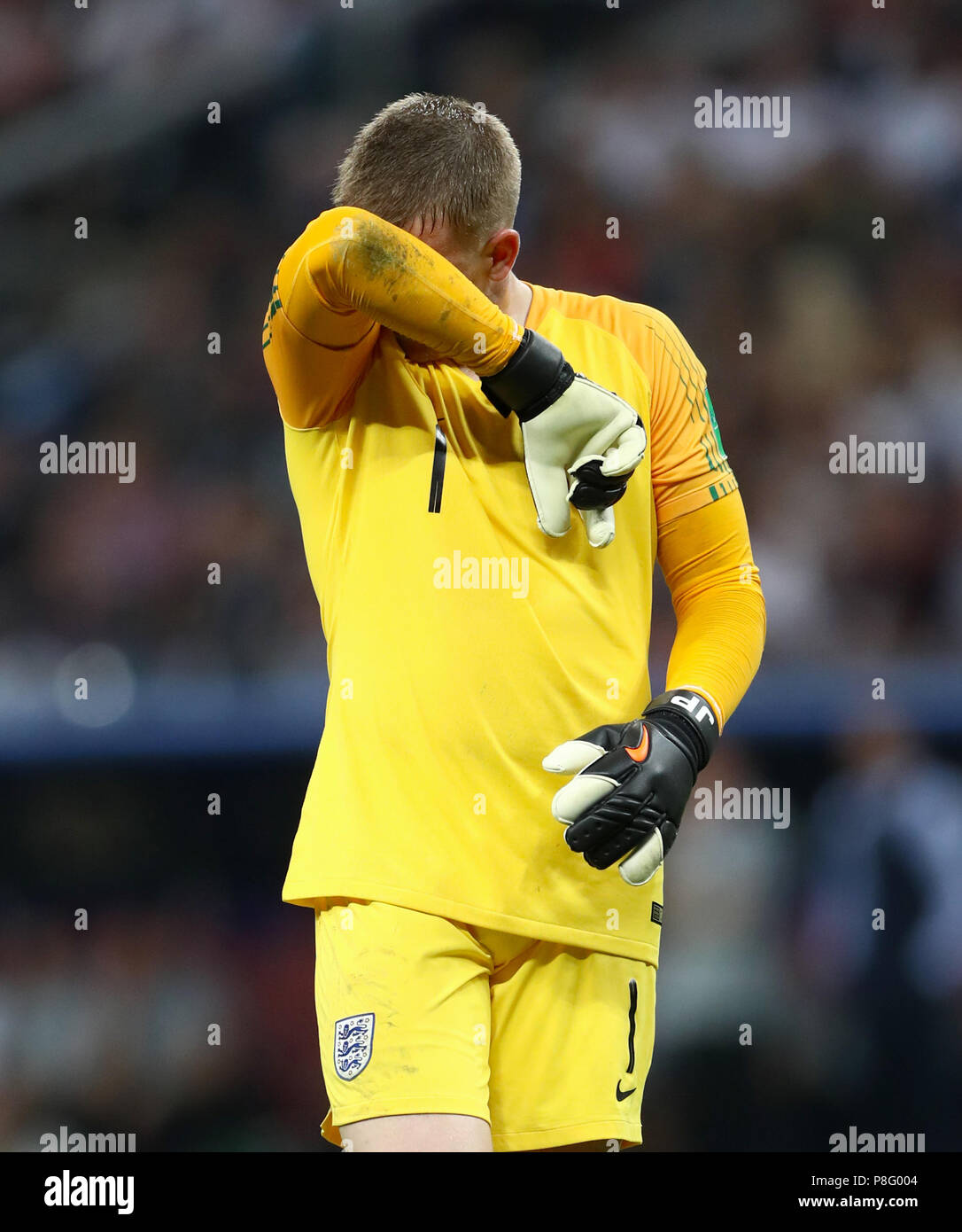 England goalkeeper Jordan Pickford shows his frustration during the ...