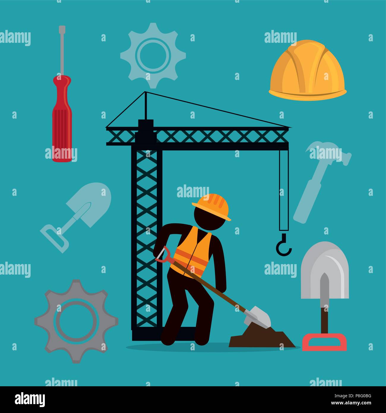 construction worker with under construction icons Stock Vector Image ...