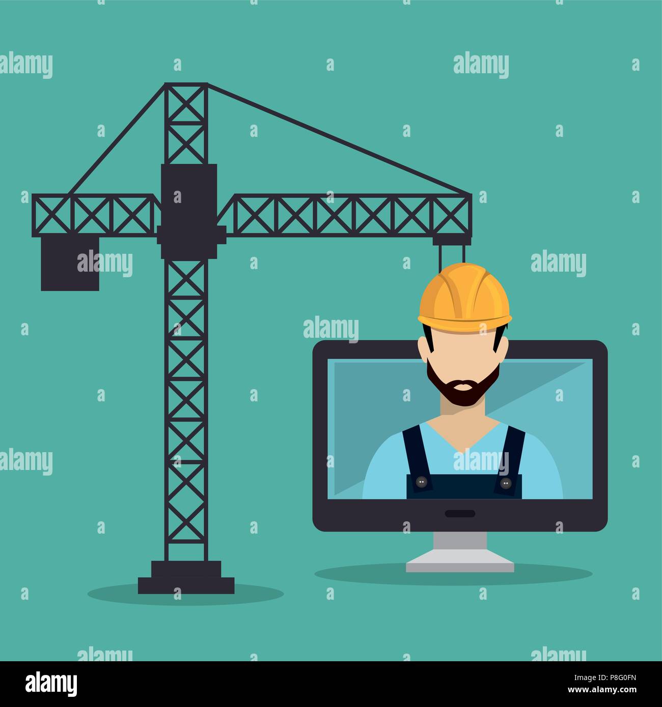 worker under construction with desktop Stock Vector Image & Art - Alamy