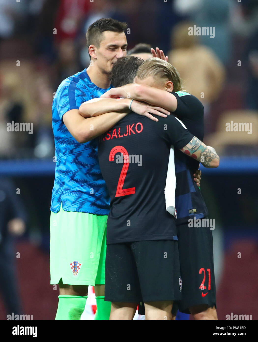Croatia goalkeeper Danijel Subasic, Croatia's Domagoj Vida and Croatia ...