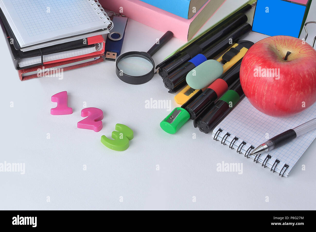 numbers and school supplies on white background Stock Photo - Alamy