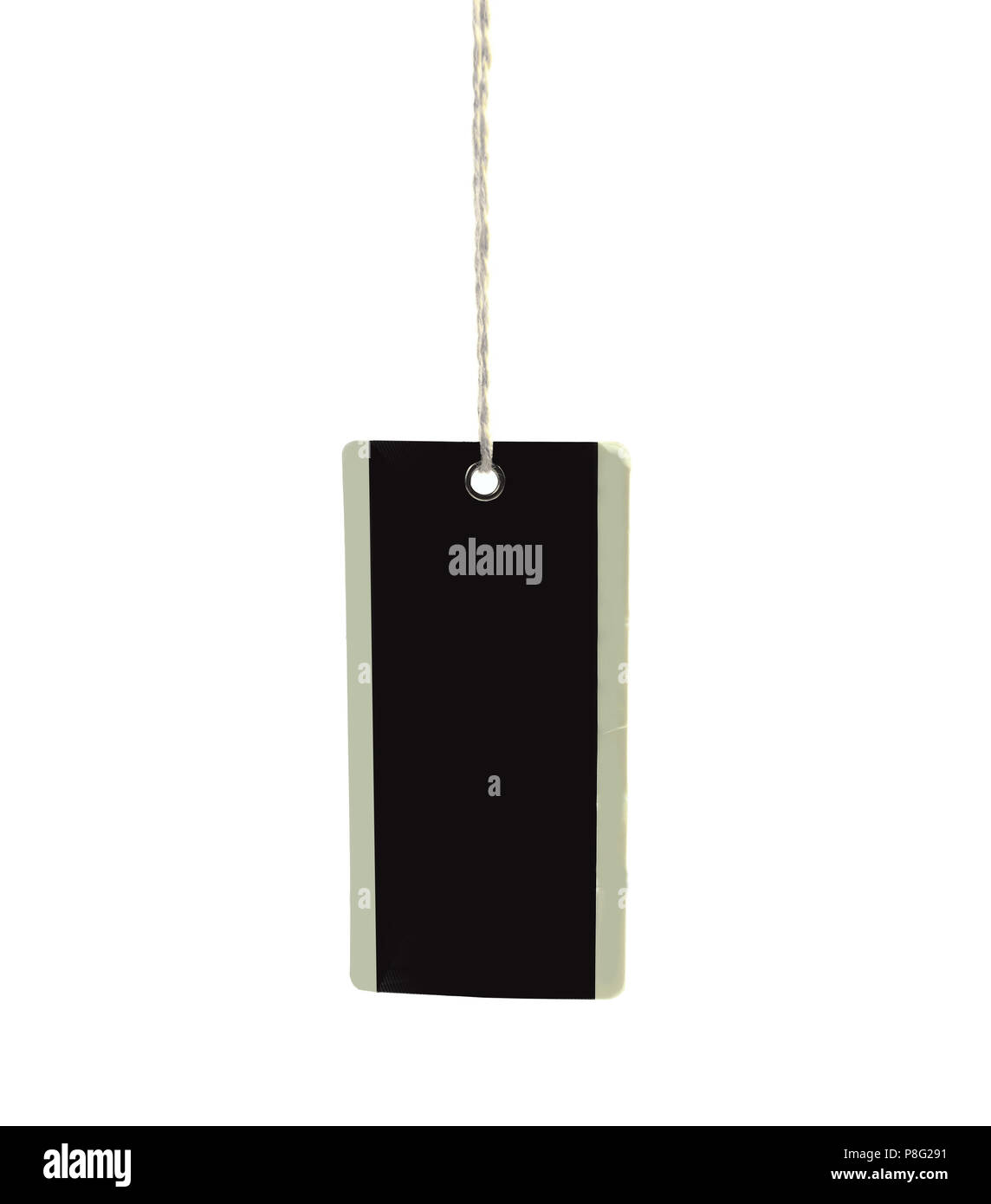 Empty tag on rope on white background Stock Photo - Alamy