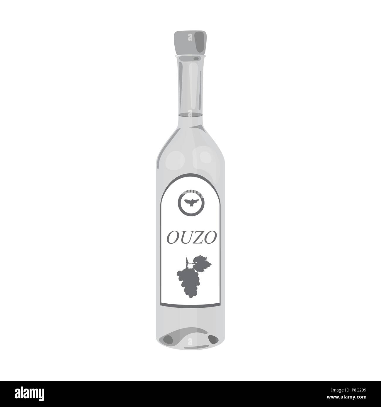Bottle of ouzo icon in monochrome style isolated on white background ...